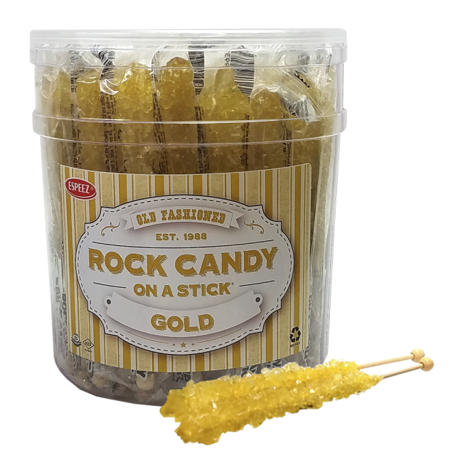 Espeez Gold Rock Candy On a Stick Jar 0.8oz 36ct – Empire Snack ...