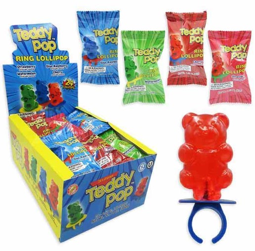 Teddy Pop Ring Lollipop 4 Flavor 24ct – Empire Snack Distributors